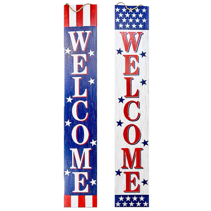 All About Holidays » 60′”x10.5″ Wood USA Welcome Sign